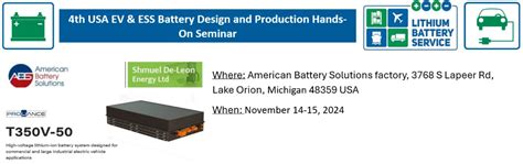 4th Usa Ev And Ess Battery Design And Production Hands On Seminar