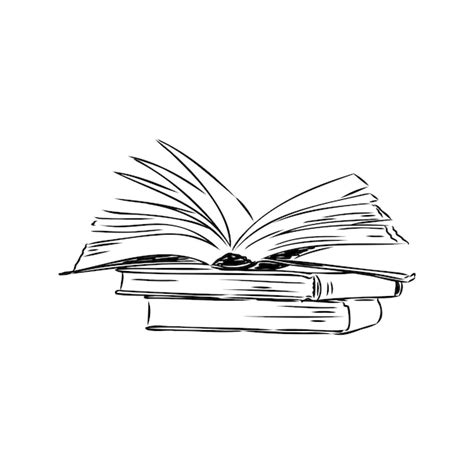 흰색 손으로 그린 스케치 벡터 일러스트 레이 션에 고립 된 책의 스택 프리미엄 벡터