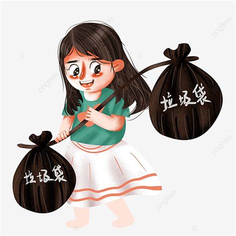 Figure Painting Hd Transparent Figure Girl Garbage Painting Character Girl Take Out The