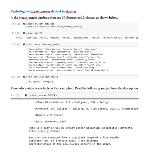 Solved Exploring The Breast Cancer Dataset In Sklearn In The