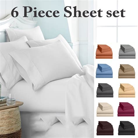 6 Piece Bed Sheet Set Ultra Soft 100 Cotton Sheets 1800 Thread