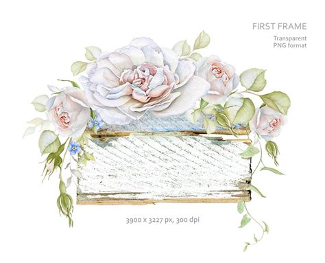 Rose Frames Clipart Watercolor Rose Flower Floral Frame Wooden Frame