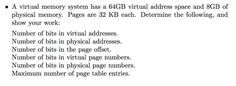 solved a virtual memory system has a 64gb virtual address