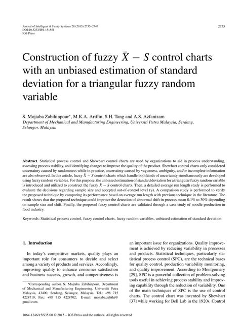 Pdf Construction Of Fuzzy ¯x S Control Charts With An Unbiased Estimation Of Standard