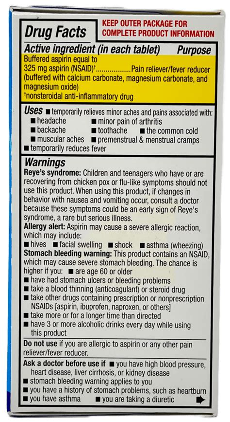 Bufferin Aspirin 325 Mg Tablets Regular Strength 130 Ct Vim Drugs