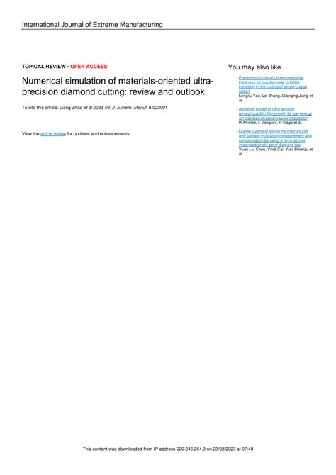 Pdf Numerical Simulation Of Materials Oriented Ultra Precision