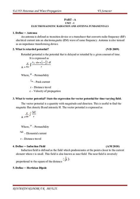 doc part a unit i electromagnetic radiation and antenna fundamentals