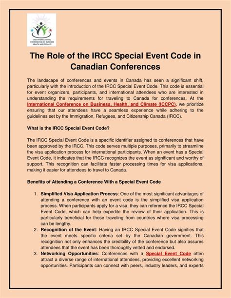 Ppt The Role Of The Ircc Special Event Code In Canadian Conferences Powerpoint Presentation