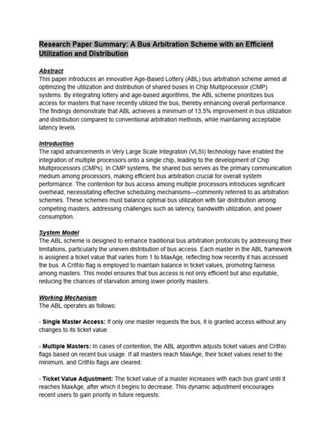 Research Paper Summary A Bus Arbitration Scheme With An Efficient