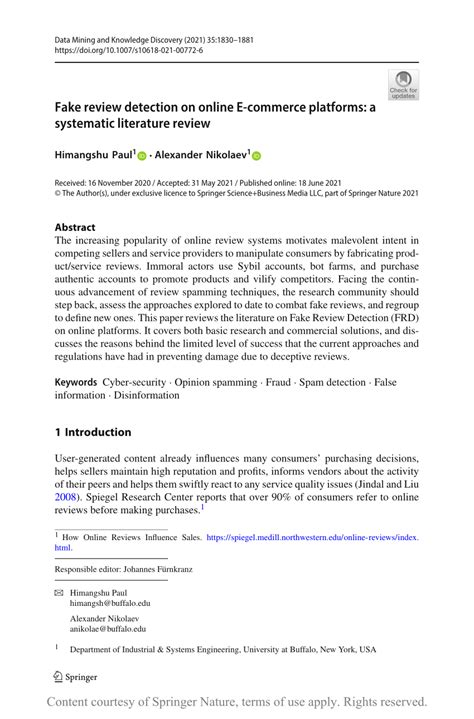 Fake Review Detection On Online E Commerce Platforms A Systematic Literature Review Request PDF
