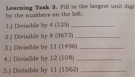 Solved Learning Task 3 Fill In The Largest Unit Digi By The Numbers