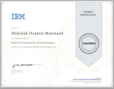Abdullah Ibrahim On Linkedin Python Ai Datascience Machinelearning Coursera Ibm