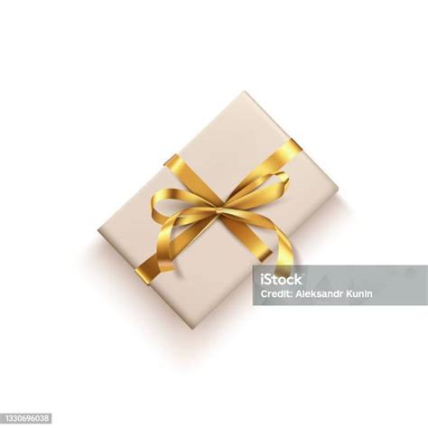 골드 활베이지 박스 선물 흰색 배경에 평평한 누워 인사말 휴일 카드 또는 축하와 광고 배너에 대한 격리 된 벡터 요소 축하 생일 크리스마스 새해 또는 기타 이벤트의 문자