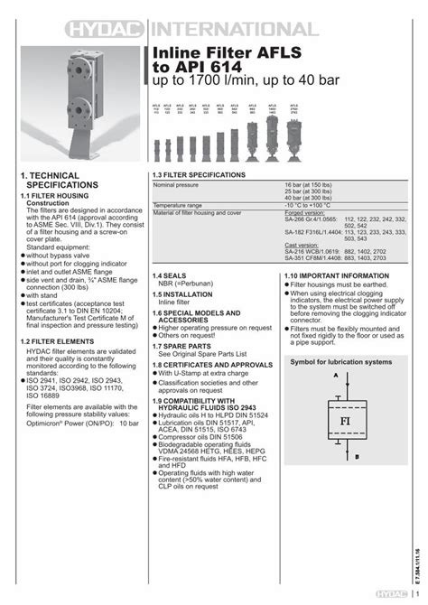 Pdf Inline Filter Afls To Api 614 Up To 1700 Lmin Up To 40 Bar 7411116 Inline Filter Afls