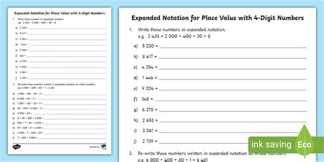 Expanded Notation For Place Value With 4 Digit Numbers Worksheets Library