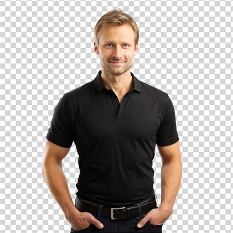 Человек в черной рубашке и поясе на прозрачном фоне Премиум Ai сгенерированный Psd