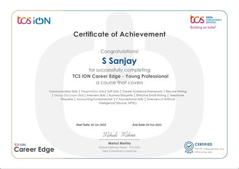 Sanjay Sakaray On Linkedin Successfully Completed Tcs Ion Career Edge Young Professional Course 😇