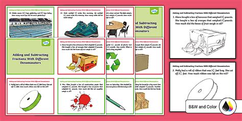 Adding And Subtracting Fractions With Different Denominators Task Cards For