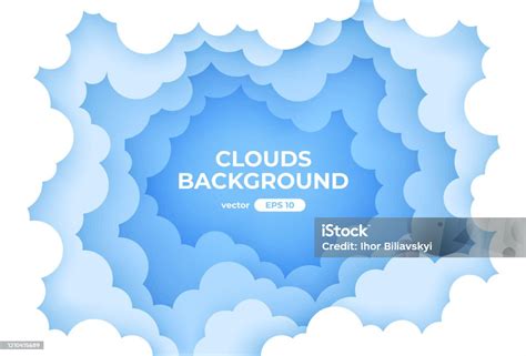 구름이 프레임을 원합니다 흰색 구름 배경과 푸른 하늘입니다 구름의 둥근 테두리입니다 종이 잘라내기 간단한 만화 디자인입니다 배너