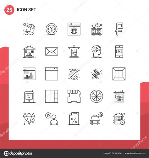 Mobile Interface Line Set Pictograms Deposit Money Network Currency Clock Stock Vector Image By