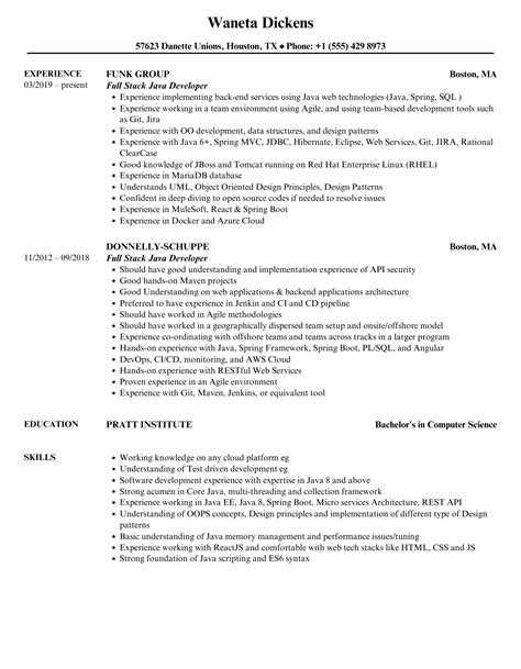 Full Stack Java Developer Resume Samples Velvet Jobs