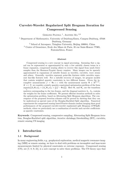 Pdf Curvelet Wavelet Regularized Split Bregman Iteration For Compressed Sensing