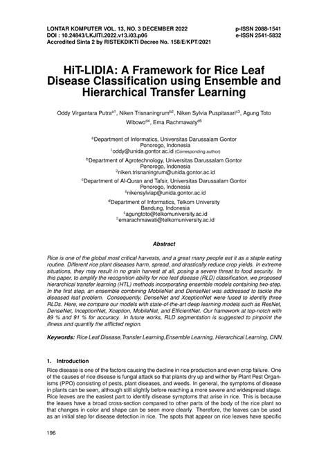 Pdf Hit Lidia A Framework For Rice Leaf Disease Classification Using Ensemble And