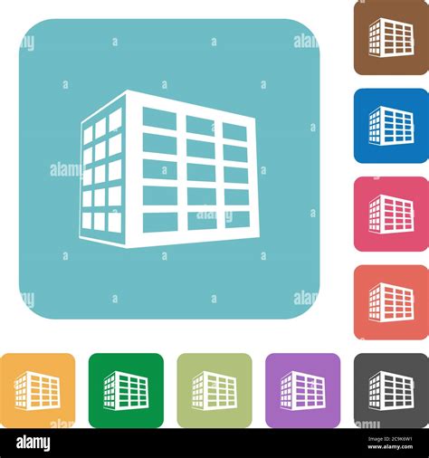 Office Block White Flat Icons On Color Rounded Square Backgrounds Stock Vector Image And Art Alamy