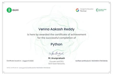 Aakash Venna On Linkedin Python Iitconductedcourse Guvicertificate