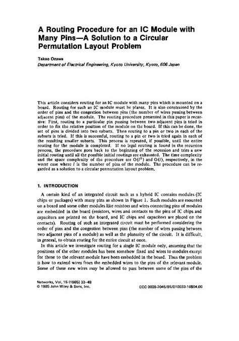 Pdf A Routing Procedure For An Ic Module With Many Pins—a Solution To A Circular Permutation