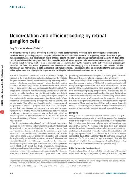 pdf decorrelation and efficient coding by retinal ganglion cells