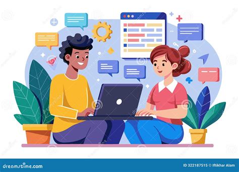 Two Programmers Work Together On A Laptop Collaborating On A Coding Project Pair Programming
