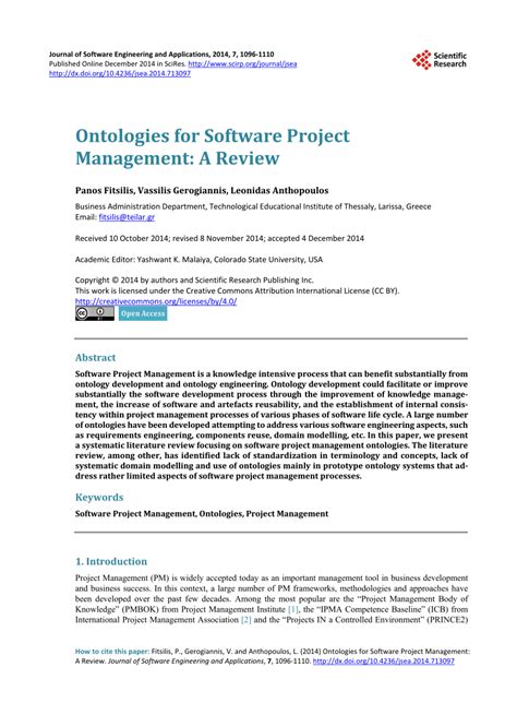 Pdf Ontologies For Software Project Management A Review