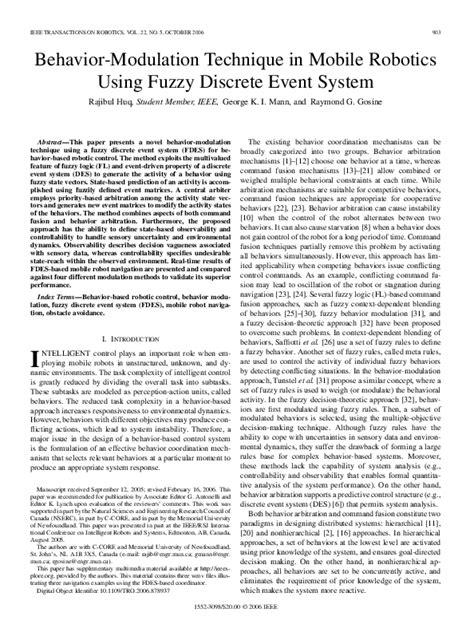 Pdf Behavior Modulation Technique In Mobile Robotics Using Fuzzy