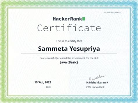 Sammeta Yesu Priya On Linkedin Java Hackerrank