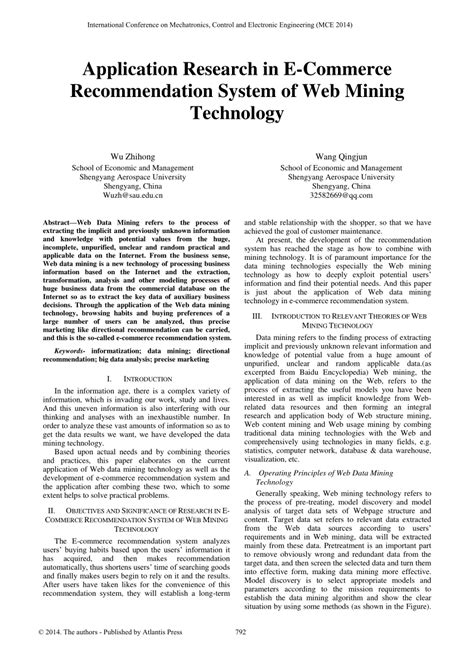 Pdf Application Research In E Commerce Recommendation System Of Web