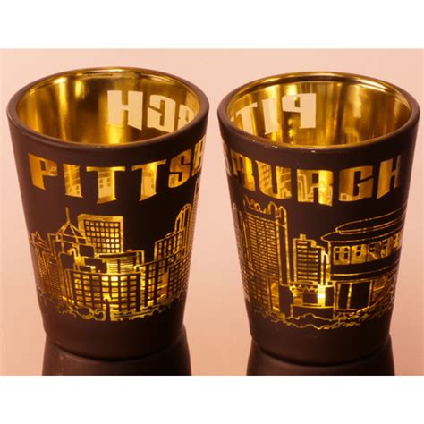 Pittsburgh Electroplate Shot Glass Black And Gold Positively Pittsburgh