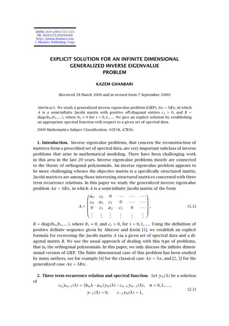 Pdf Explicit Solution For An Infinite Dimensional Generalized Inverse