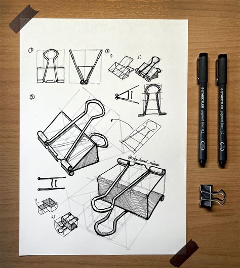 더블클립 쉽게 그리는 방법‼️ Easy Way To Draw A Binder Clip 1 평면 구조 이해 앞에서 보면 사각형 옆에서 보면 삼각형의 틀을 가지고 있어요