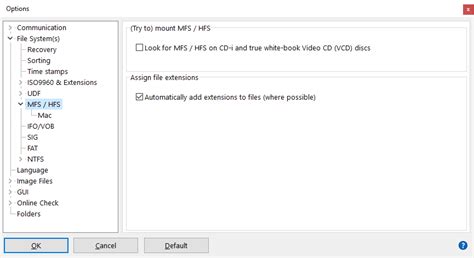 HFS File System Settings Scan Options HFS File System Settings Scan Options