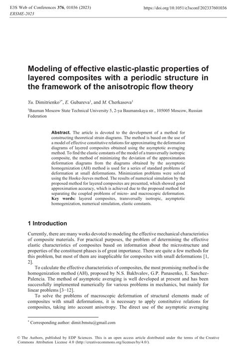 Pdf Modeling Of Effective Elastic Plastic Properties Of Layered Composites With A Periodic