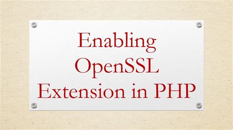 Enabling Openssl Extension In Php Youtube
