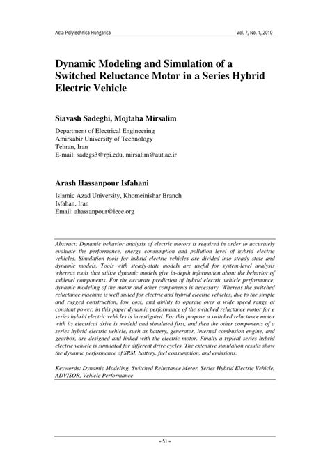 Pdf Dynamic Modeling And Simulation Of A Switched Reluctance Motor In A Series Hybrid Electric