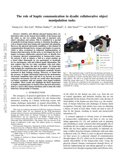 The Role Of Haptic Communication In Dyadic Collaborative Object