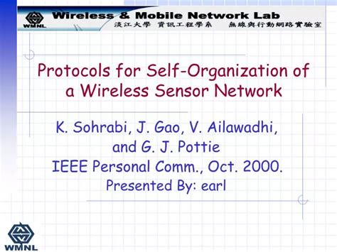 ppt protocols for self organization of a wireless sensor network