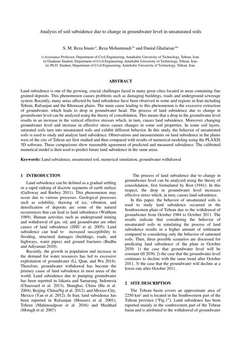 PDF Analysis Of Soil Subsidence Due To Change In Groundwater Level In Unsaturated Soils