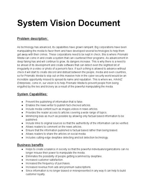System Vision Document Group 5 Pdf News Communication