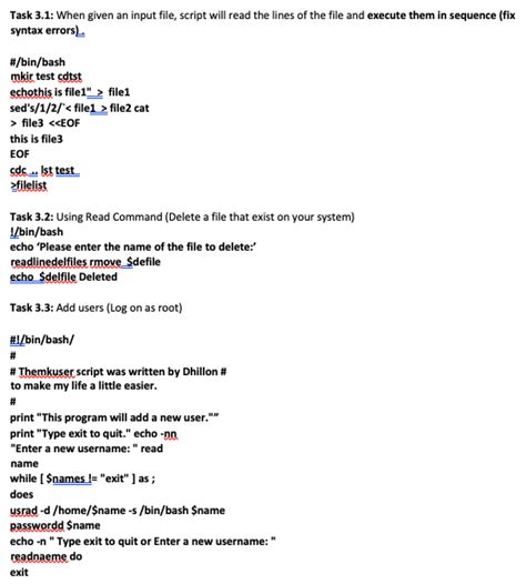 Lab Exercise 1 Bash Shell Programming 60 Points Chegg Com
