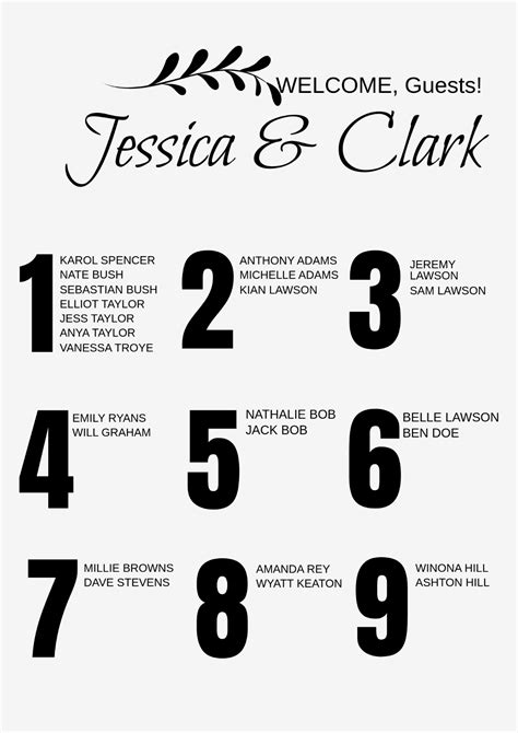 Free Long Table Seating Chart Template To Edit Online