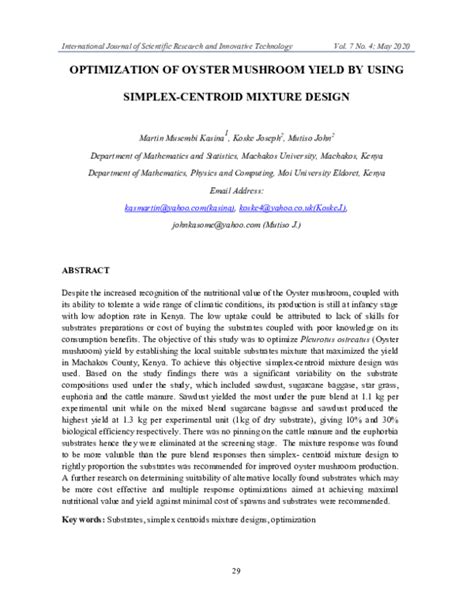 Pdf Optimization Of Oyster Mushroom Yield By Using Simplex Centroid Mixture Design